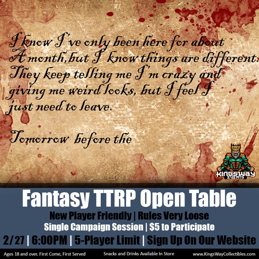 Fantasy TTRP Open Table | Kingsway Collectibles